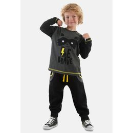 DENOKIDS Jungen Hausanzug "Be Brave", Gr. 104, schwarz, 78% Polyester, 19% Baumwolle, 3% Elasthan, bedruckt, Homewear-Sets, mit Raccoon-Held-Motiv