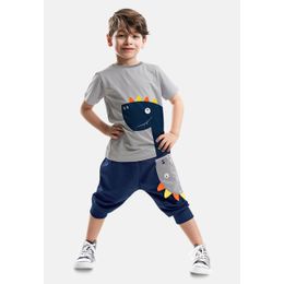 DENOKIDS Jungen Hausanzug "Dino Lui", Gr. 116, grau, 95% Baumwolle;5% Elasthan, animal-print, Basic, Homewear-Sets, mit Dinosaurier-Print