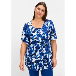T-Shirt sheego "T-Shirt", Damen, Gr. 40, kobalt, gemustert, 100% Viskose, bedruckt, gebl&uuml;mt, gemustert, mehrfarbig, Rundhals, Shirts T-Shirt