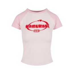 T-Shirt Karl Kani "Karl Kani KW251-026-2 Woven Signature Kk Heart Tiny Tee", Damen, Gr. S, rose, rot, 95% Baumwolle, 5% Elasthan, bedruckt, normal, Rundhals, Shirts T-Shirt