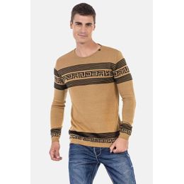 Cipo & Baxx CIPO & BAXX Herren Rundhalspullover "Pullover", beige, Gr. S, gestreift, 50% Baumwolle, 50% Polyacryl, Pullover, in Streifenoptik, CP243
