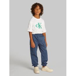 Jungen Sweathose "ESSENTIAL WOVEN CARGO PANTS", blau, Gr. 10, Calvin Klein Jeans, unifarben, Web, Obermaterial: 98% Baumwolle, 2% Elasthan, Hosen,