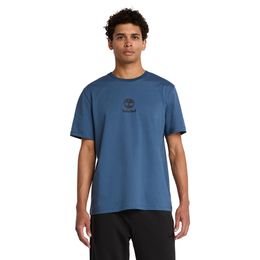 Timberland Herren T-Shirt "Print Stack Logo Short Sleeve Tee", blau, Gr. M, Single Jersey, Obermaterial: 100% Baumwolle, Shirts, UNISEX