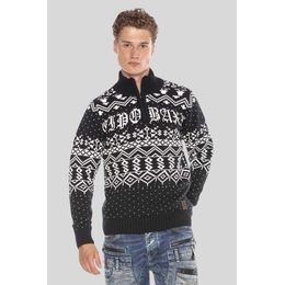 Cipo & Baxx CIPO & BAXX Herren Strickpullover "Pullover", blau, Gr. M, gestreift, Feinstrick, 100% Polyacryl, Pullover, mit winterlichem Motiv