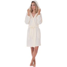 WEWO-Fashion Damenbademantel WEWO FASHION, L:100cm, beige, Leichtfrottier, Hausm&auml;ntel, "6043, ideal f&uuml;r Sauna & Spa, Hotelbademantel, Morgenmantel"
