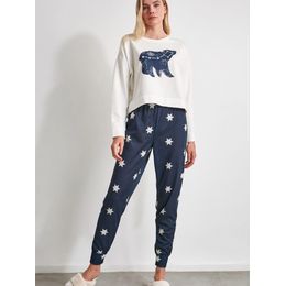 Trendyol Pyjama Damen Gr&ouml;&szlig;e M marine / wei&szlig; Winterkleid