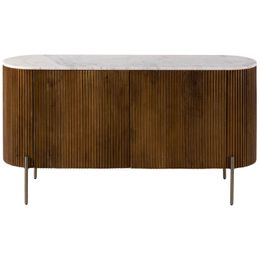 Sideboard Mango 145x40x76 braun lackiert / Marmor wei&szlig; BARCELONA #203
