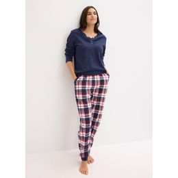 bonprix Pyjama mit Rippshirt und Knopfleiste, blau, Oberteil: Rippware,Unterteil: 100% Baumwolle