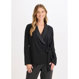 bonprix Wickelbluse, schwarz, Gr.42, Edle Bluse zum Wickeln mit Reverkragen aus Satin