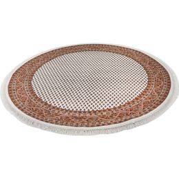 Orientteppich Theko "Chandi Mir", braun (creme, braun), H:12mm &Oslash;:150cm, Schurwolle, Teppiche, Fransenteppich, reine Wolle handgekn&uuml;pft, mit Fransen