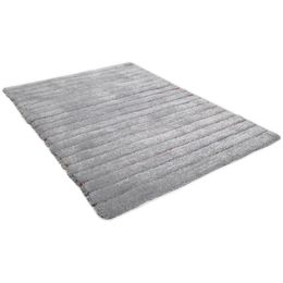 Hochflor-Teppich Tom Tailor HOME "Soft Hidden Stripes" Gr. 4, grau, B:160cm H:35mm L:230cm, Kunstfaser, Teppiche, super weich und flauschig, ideal im Wohnzimmer & Schlafzimmer