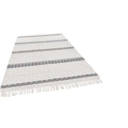 Wollteppich Theko "Visby - 915", weiß (wollweiß), B:90cm H:10mm L:160cm, Schurwolle, Teppiche, Fransenteppich, reine Wolle, handgewebt, Scandi Design, mit Fransen