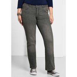 Bootcut-Jeans sheego, Damen, Gr. 108, Langgrößen, grau (grau denim), 75% Baumwolle, 24% Polyester, 1% Elasthan, unifarben, lang, Jeans
