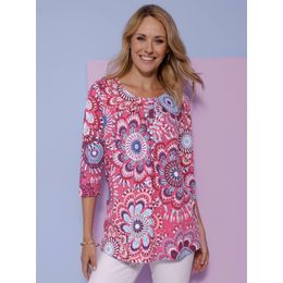 Longshirt Classic Basics "Longshirt", Damen, Gr. 38, bunt (fuchsia, aqua, bedruckt), 100% Baumwolle, gemustert, mehrfarbig, Rundhals, Shirts Longshirt