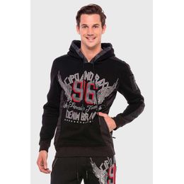 Cipo & Baxx Kapuzenpullover CIPO & BAXX "Sweatshirt", Herren, Gr. M, schwarz, 70% Baumwolle, 30% Polyester, bedruckt, regular fit, Pullover Kapuzenpullover, mit coolem Print