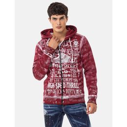 Cipo & Baxx Sweatjacke CIPO & BAXX "Jacken", Herren, Gr. S, rot (burgundy), 70% Baumwolle;30% Polyester, bedruckt, Basic, regular fit normal, Sweatjacken, mit auffälligem Print, CL544