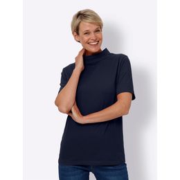 Stehkragenshirt Classic Basics "Kurzarm-Shirt", Damen, Gr. 38, blau (marine), 100% Baumwolle, unifarben, Shirts Stehkragenshirt