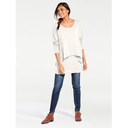 Rundhalsshirt Heine "Rundhals-Shirt", Damen, Gr. 38, beige (creme), 95% Viskose, 5% Elasthan, unifarben, Rundhals, Shirts Rundhalsshirt