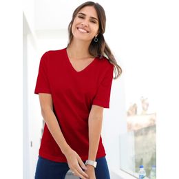 Kurzarmshirt Classic Basics "Shirt", Damen, Gr. 46, rot, 100% Baumwolle, unifarben, V-Ausschnitt, Shirts