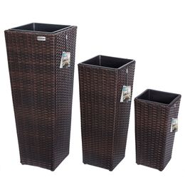 DeubaXXL DE Polyrattan Blumentopf 3er-Set Braun 106645