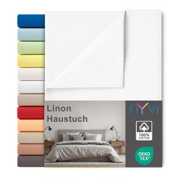 NYVI Linon Deluxe Bettlaken ohne Gummizug aus 100% atmungsaktiver Baumwolle - Betttuch auch als Sommerdecke nutzbar Farbe:Wei&szlig;;Gr&ouml;&szlig;e:240x260 cm