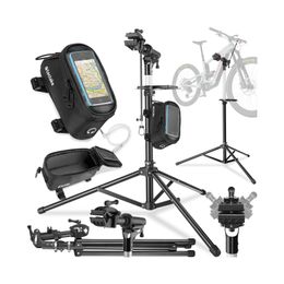 TecTake&reg; Set Fahrradmontagest&auml;nder Jan und Rahmentasche, Montagest&auml;nder mit 50 kg Belastbarkeit, klappbar mit Schnellverschl&uuml;ssen, stufenlos h&ouml;henverstellbar und 360&deg; drehbar, wasserabweisende Rahmentasche mit Klettverschluss sowie Handyfach mit