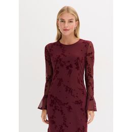 bonprix Minikleid mit Mesh, rot, Gr.48/50 (XL), Stylisches Kleid mit toller Passform und Trompeten&auml;rmeln