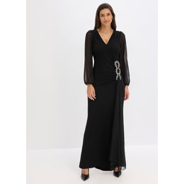 bonprix Maxikleid mit Strassstein-Applikation, schwarz, Gr.38, Modern und feminin: Abendkleid mit Ballon-&Auml;rmel und Drapierung mit Strasstein-Applikation