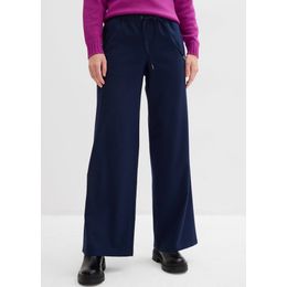 bonprix Hose in Wolloptik mit Bequembund, blau, Gr.44, Weit geschnittene Hose in Wolloptik mit Komfortbund, aus Viskose