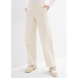 bonprix Weite Cordhose, wei&szlig;, Gr.50, Moderne weitgeschnittene Hose, 98% Baumwolle