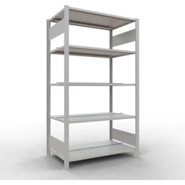 SCHULTE LAGERTECHNIK B&uuml;roregal Stecksystem MultiPlus150, Grundregal, 5 Fachb&ouml;den, mit Mittelanschlag, B 1000 x T 600 x H 1800 mm, Lichtgrau RAL 7035