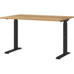 Schreibtisch Boston, mechanisch höhenverstellbar, Rechteck, C-Fuß, B 1200 x T 800 x H 680-910 mm, Navarra-Eiche/schwarz