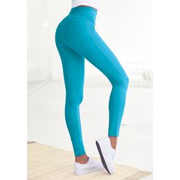 Lascana Leggings blau Gr. 32/34 f&uuml;r Damen. Mit Logodruck. Basic. Nachhaltig.