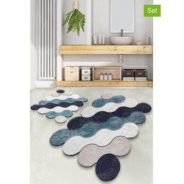 Colourful Cotton 2er-Set: Badvorleger "Circle" in Blau - 77% | Heimtextilien-badematten