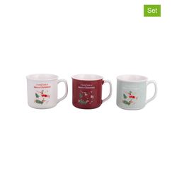 Villa d ́Este 3er-Set: Jumbotassen ''Natalotto'' in Wei&szlig;/ Rot/ Hellblau - 360 ml - 11% | Gedeckter-tisch
