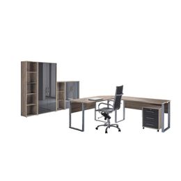 Mid.you B&uuml;ro Office Edition - B&uuml;ro Set 4, Sonoma Eiche, Anthrazit Hochglanz, Holzwerkstoff, 6,6 F&auml;cher, 3 Schublade(n) Schubladen, Made in Germany, erweiterbar, in verschiedenen Holz-Dekoren erh&auml;ltlich, Schreibtisch seitenverkehrt montierbar, abschlie&szlig;bar, Arbeitszimmer, B&uuml;rom&ouml;belsets & -serien, B&uuml;rom&ouml;bel-Sets