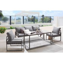 Ambia Garden Dining-Loungeset, Anthrazit, Grau, Schwarz, Metall, Glas, Textil, 4-teilig, F&uuml;llung: Schaumstoff,Polyester, eckig, 317x67x139 cm, wetterbest&auml;ndig, Tisch mit Glasplatte, Loungem&ouml;bel, Gartenlounge-Sets