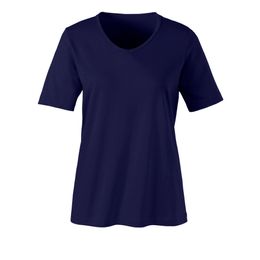 Kurzarmshirt Classic Basics "Shirt", Damen, Gr. 40, blau (nachtblau), 100% Baumwolle, unifarben, V-Ausschnitt, Shirts