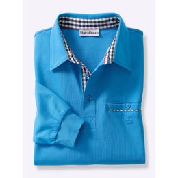 Poloshirt Marco Donati "Langarm-Shirt", Herren, Gr. 56/58, blau (azur), 100% Baumwolle, gemustert, kariert, unifarben, ohne Ausschnitt, Shirts