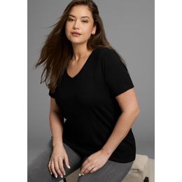 Laura Scott Curve Damen Laura Scott CURVE T-Shirt mit V-Ausschnitt aus flie&szlig;ender Viskose - GROSSE GR&Ouml;SSE schwarz 48/50