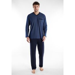 G&ouml;tzburg G&Ouml;TZBURG Schlafanzug &raquo;Volos&laquo; 2 Langarm, V-Ausschnitt, lange Hose, Baumwolle, Brusttasche blau-mittel-Allover 48S 48S Herren-Pyjama von G&ouml;tzburg