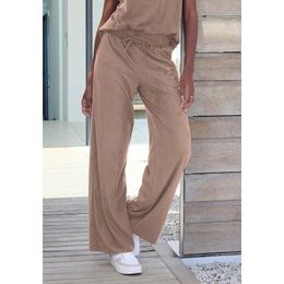 French Connection Schlupfhose aus Veloursleder-Imitat mit seitlichen Taschen, Loungewear taupe 32/34 - N-Gr N-Gr 32/34 Schlupfhose aus...