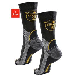 Chiemsee Wandersocken Packung, 2 Stk. tlg. mit gepolsterten Dämpfungszonen schwarz-grau-gelb 39-42 39-42 Wandersocke mit Funktionsfasern