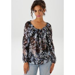 Aniston CASUAL Schlupfbluse mit raffiniertem Cut-Out im R&uuml;cken schwarz-bleu-jeansblau-apricot-flieder-zartgelb 48 48 Bluse aus leicht transparenter...