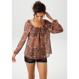Aniston Casual Damen Aniston CASUAL Schlupfbluse mit raffiniertem Cut-Out im R&uuml;cken bunt 40