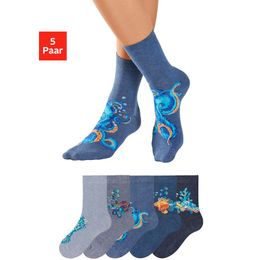 H.I.S. H.I.S Basicsocken Packung, 5 Paar tlg. mit farbigen Meerestieren 1x dunkel jeans-meliert, 1x jeansblau-meliert, 1x jeans-meliert, 1x...