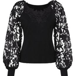 Heine Damen Langarm-Pullover mit Spitzen-&Auml;rmeln schwarz Gr&ouml;&szlig;e 46