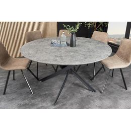 Riess Ambiente Runder Esstisch HELIX 120cm grau Beton-Design schwarze Metallbeine Sterngestell Riess-Ambiente Esszimmertisch K&uuml;chentisch 4 Personen Industrie &...
