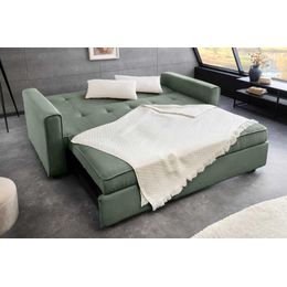 Riess Ambiente Ausziehbares Schlafsofa SMART 180cm grün Cord 2-Sitzer Couch mit Nosagfederung Riess-Ambiente Wohnzimmer Landhaus Modern Skandinavisch