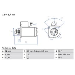 Bosch Starter 12V f&uuml;r VAUXHALL SAAB OPEL 55352882 9562203 1202594 0 986 022 061